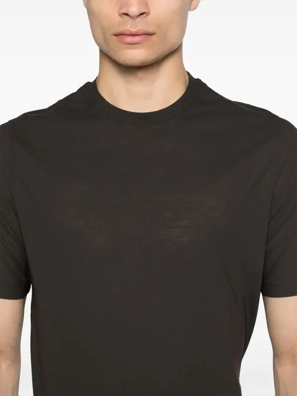DELL'OGLIO Crew-neck Cotton T-shirt - Brown