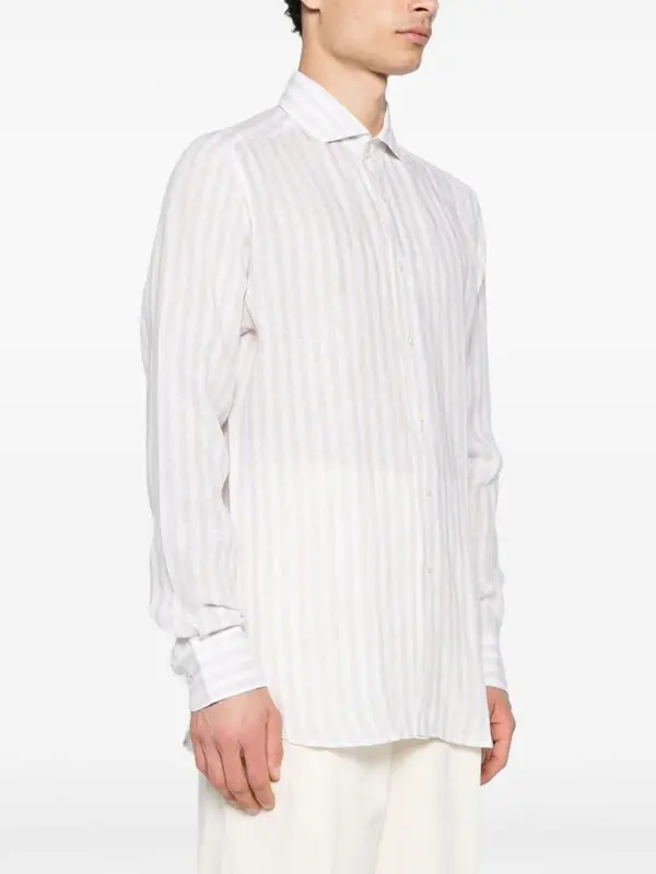DELL'OGLIO Striped Linen Shirt - Neutrals