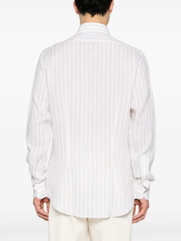 DELL'OGLIO Striped Linen Shirt - Neutrals