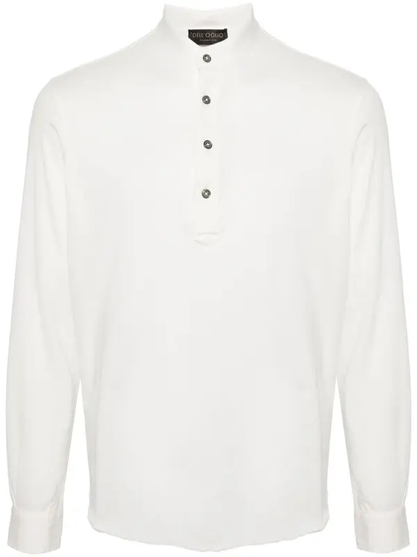 DELL'OGLIO Long-sleeve Cotton Henley Shirt - White