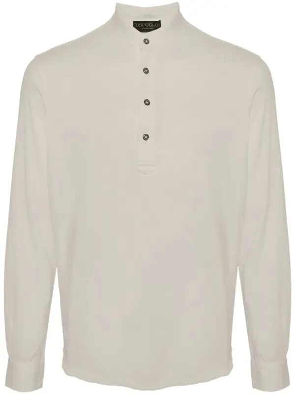 DELL'OGLIO Long-sleeve Cotton Henley Shirt - Neutrals
