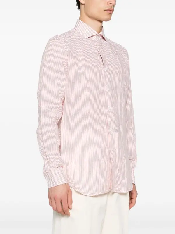 DELL'OGLIO Striped Linen Shirt - Orange