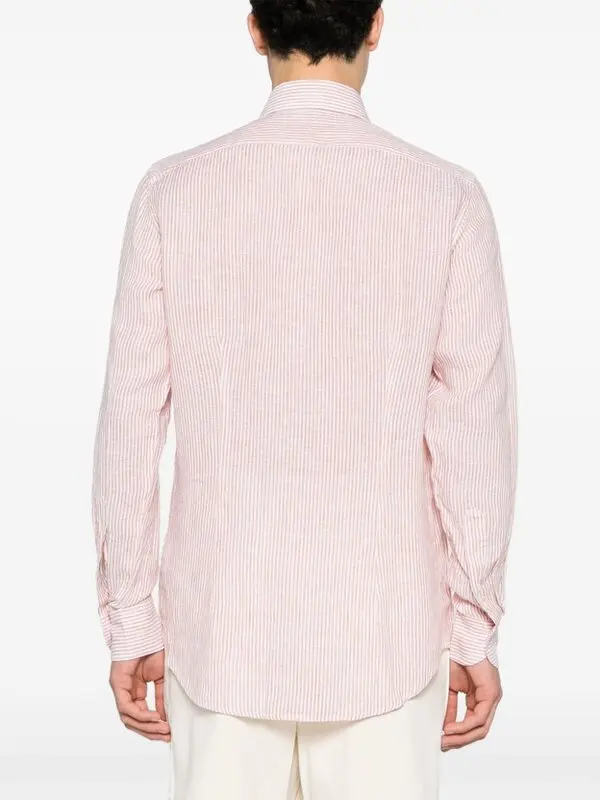 DELL'OGLIO Striped Linen Shirt - Orange