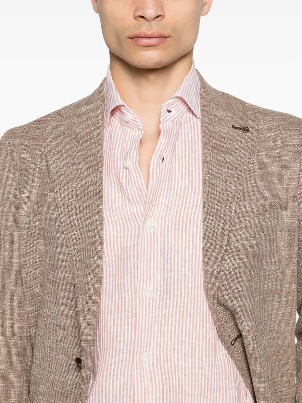 DELL'OGLIO Striped Linen Shirt - Orange