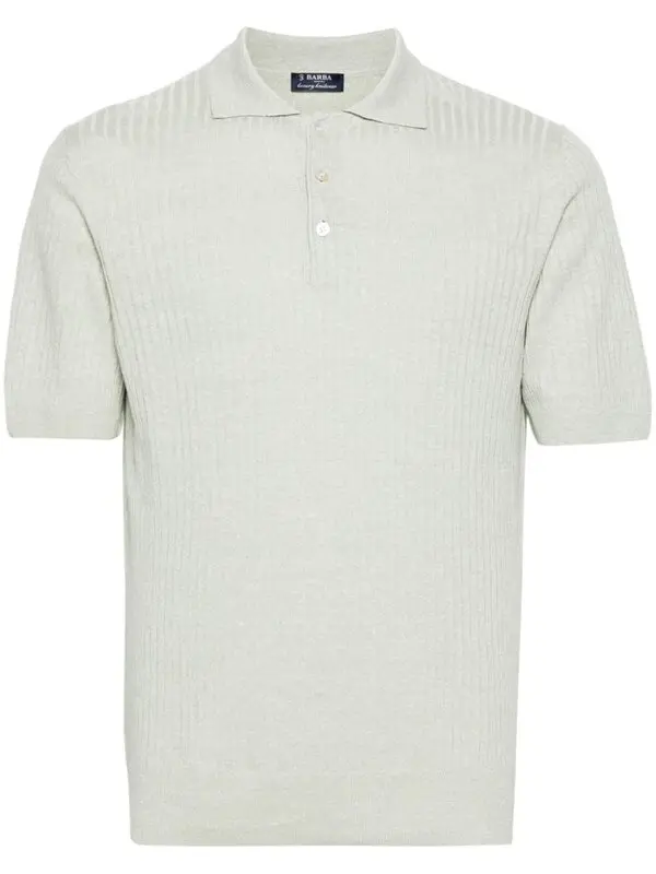 BARBA NAPOLI Ribbed Linen-blend Polo Shirt - Green