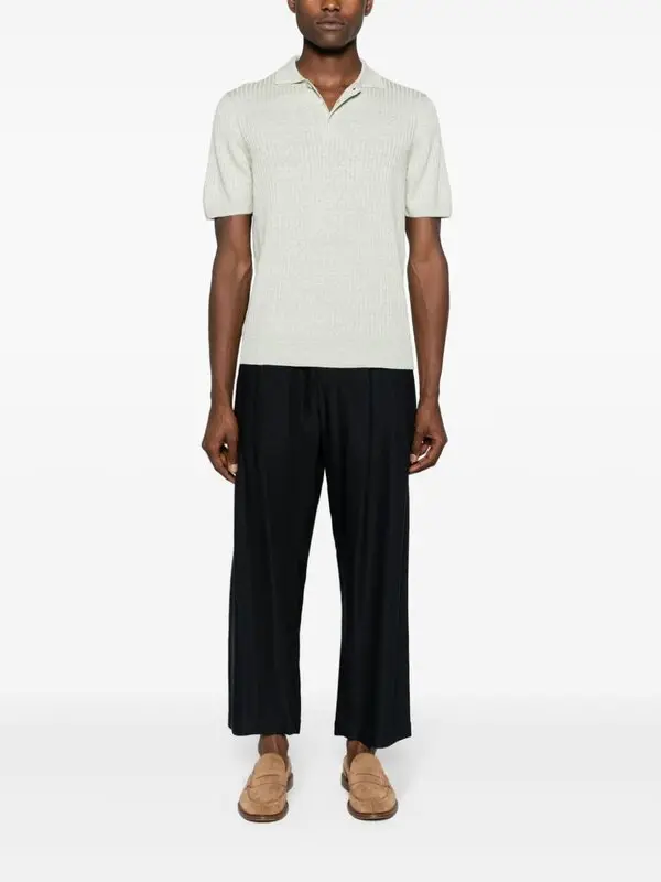 BARBA NAPOLI Ribbed Linen-blend Polo Shirt - Green