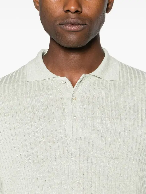 BARBA NAPOLI Ribbed Linen-blend Polo Shirt - Green