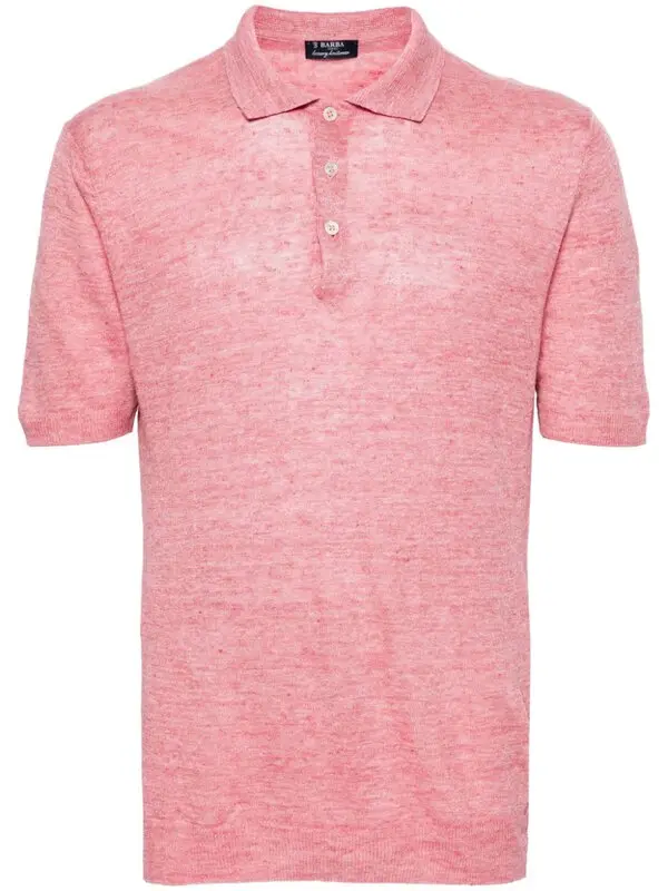 BARBA NAPOLI Mélange Linen Polo Shirt - Pink
