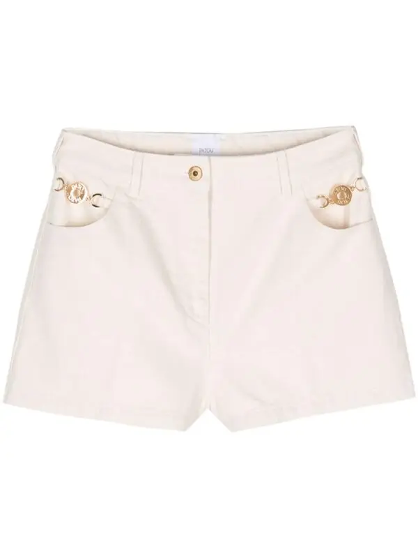 PATOU Logo-engraved Medallion Cotton Shorts - Neutrals
