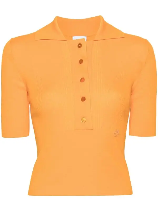 PATOU Ribbed Short-sleeve Polo Top