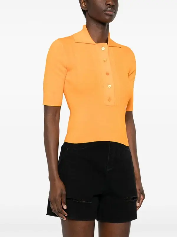 PATOU Ribbed Short-sleeve Polo Top