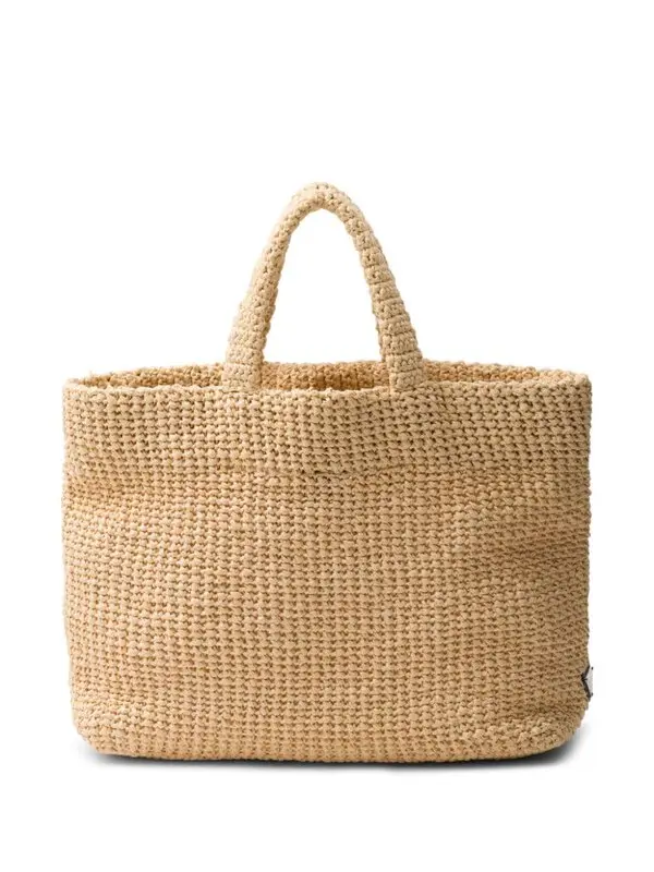 Prada Logo-embroidered Crochet Tote Bag - Neutrals