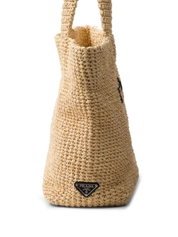 Prada Logo-embroidered Crochet Tote Bag - Neutrals