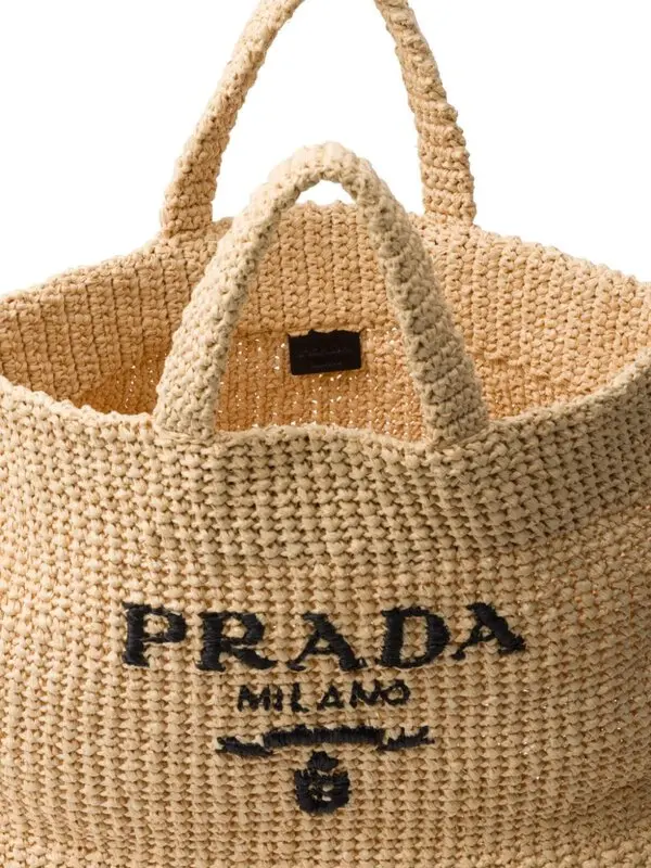 Prada Logo-embroidered Crochet Tote Bag - Neutrals