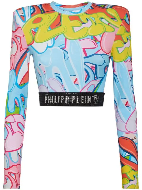 Philipp Plein Padded Shoulder Cropped Top - Blue