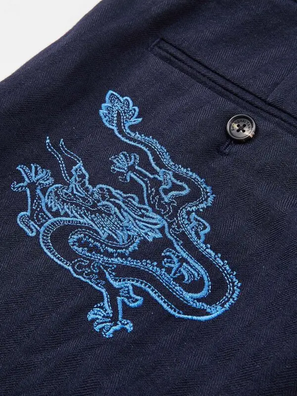 Shanghai Tang Herringbone Embroidered Shorts