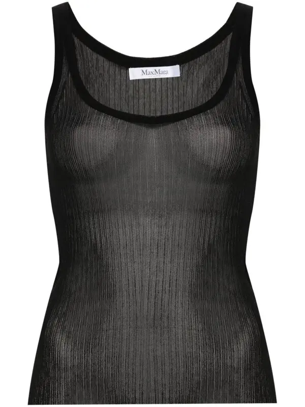 Max Mara Semi-sheer Fine-ribbed Top - Black