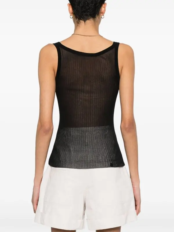 Max Mara Semi-sheer Fine-ribbed Top - Black