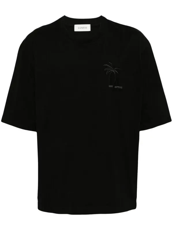 LANEUS Palm Logo-embroidered Cotton T-shirt - Black