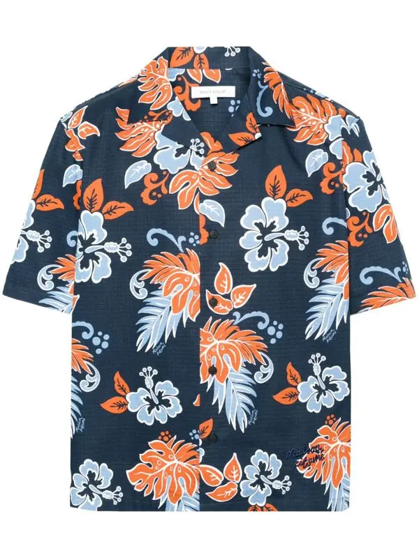 Maison Kitsuné Floral-print Ripstop Shirt - Blue