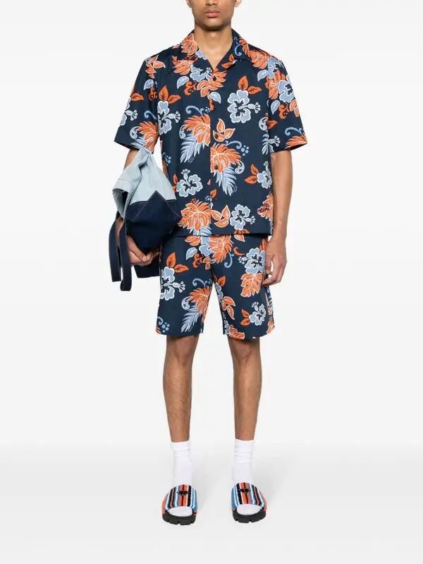 Maison Kitsuné Floral-print Ripstop Shirt - Blue
