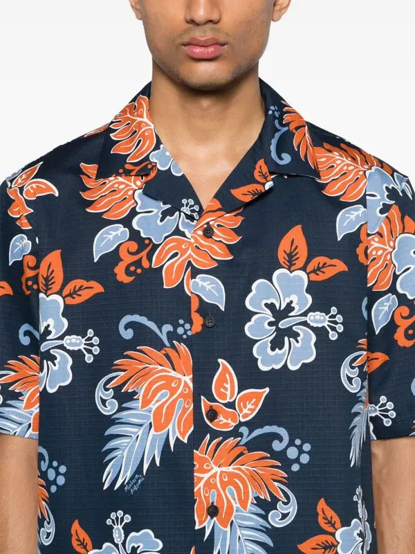 Maison Kitsuné Floral-print Ripstop Shirt - Blue