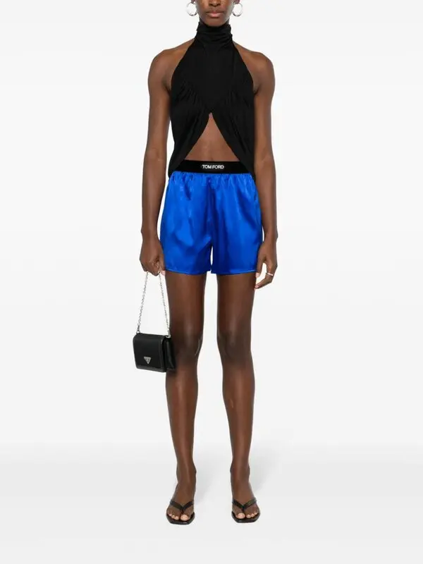 TOM FORD Logo-waistband Satin Shorts - Blue