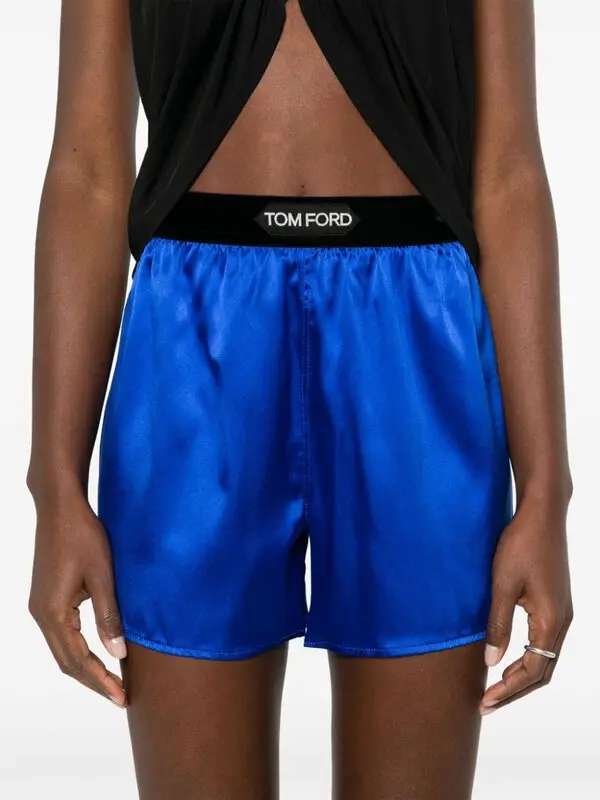 TOM FORD Logo-waistband Satin Shorts - Blue