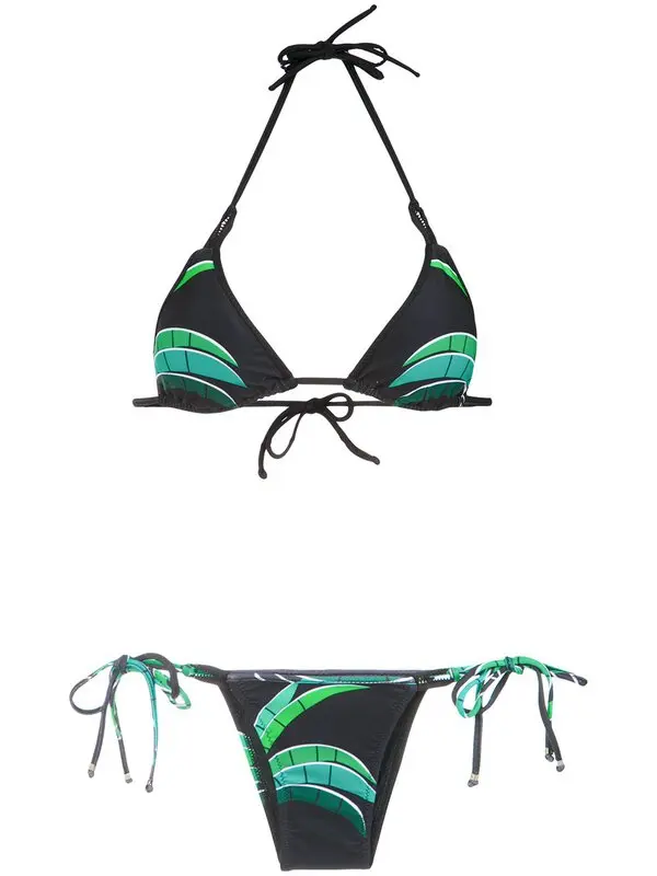 AMIR SLAMA Tropical Print Bikini Set - Black