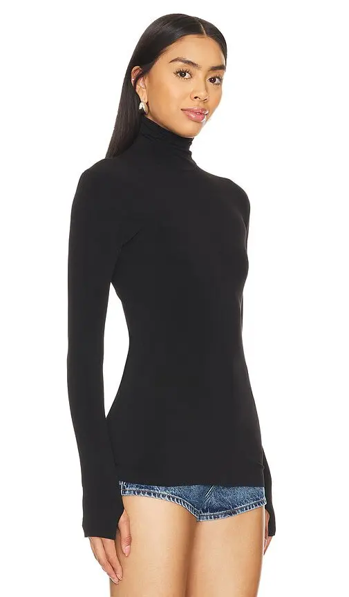 Norma Kamali Slim Fit Long Sleeve Turtleneck Top - Black