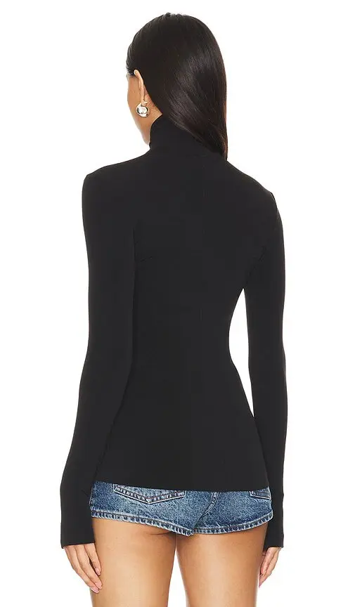 Norma Kamali Slim Fit Long Sleeve Turtleneck Top - Black