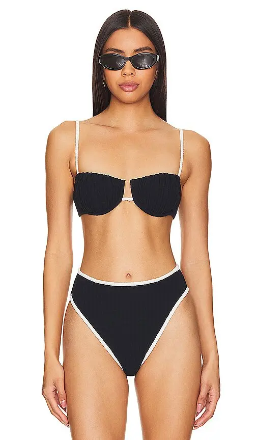 MONTCE X Olivia Culpo Petal Bikini Top - Black Terry Rib