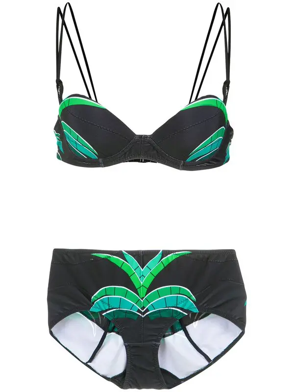 AMIR SLAMA Tropical Print Bikini Set - Black
