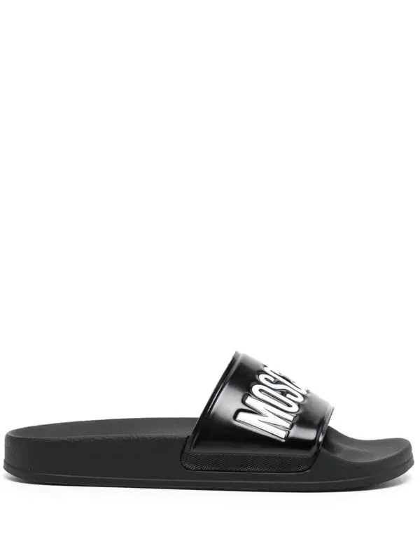 Moschino Debossed Logo Slides - Black