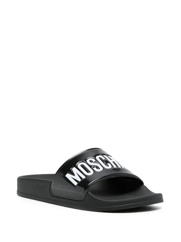 Moschino Debossed Logo Slides - Black