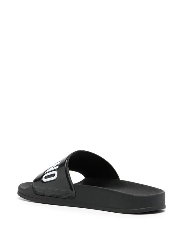 Moschino Debossed Logo Slides - Black