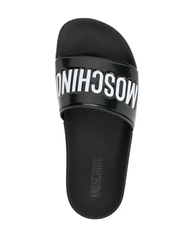 Moschino Debossed Logo Slides - Black