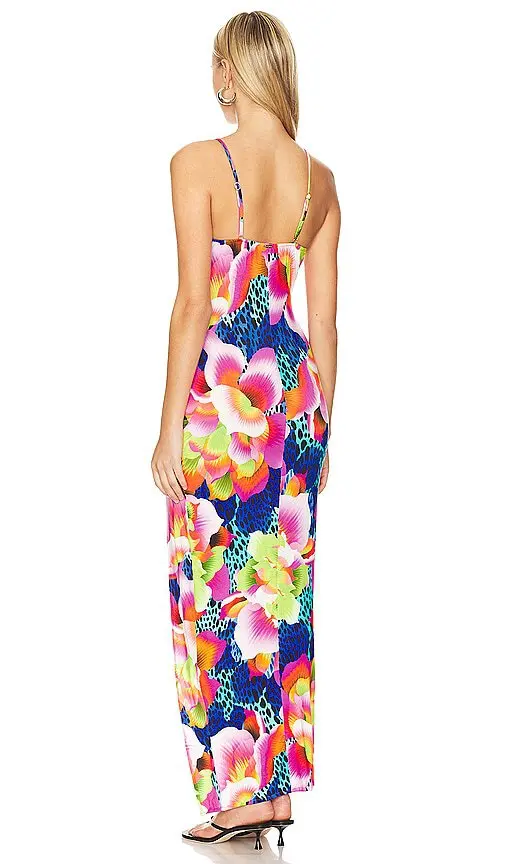 Luli Fama Tropical Illusions Fitted Side Slit Maxi Dress In Green In Multi  Blue - 30% Off | Editorialist