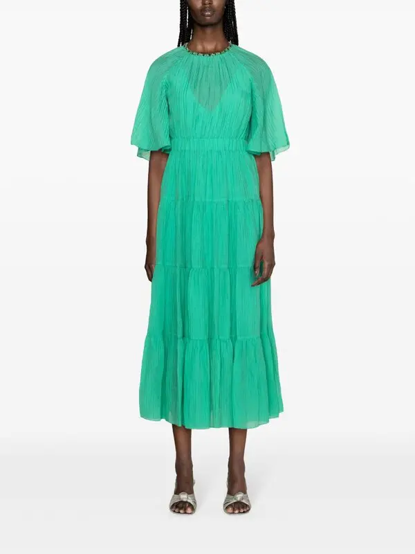 Sandro Detachable-Collar Pliss Dress In Green - 50% Off | Editorialist