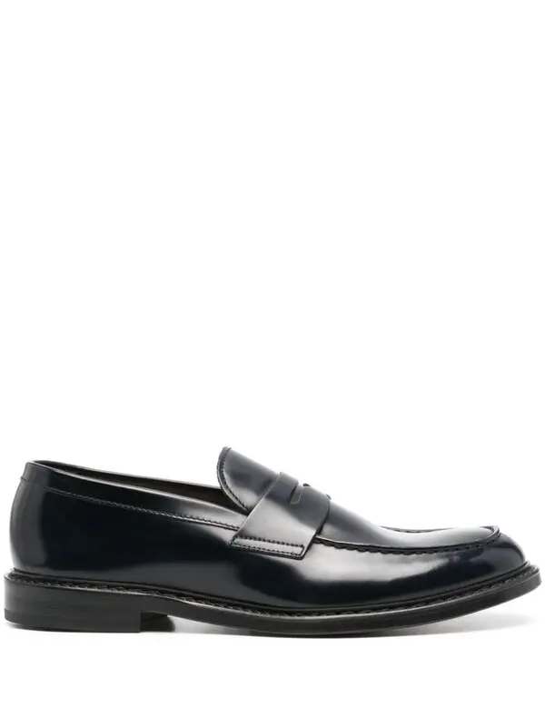 DOUCAL'S Apron-stitching Leather Loafers - Blue
