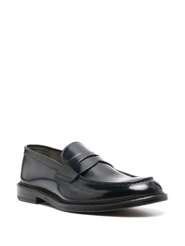 DOUCAL'S Apron-stitching Leather Loafers - Blue