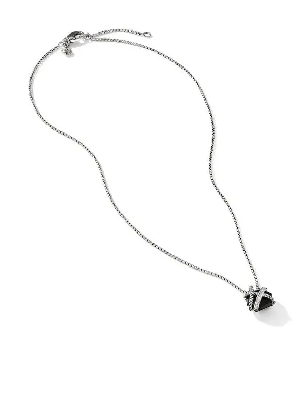 David Yurman Sterling Diamond And Onyx Pendant Necklace