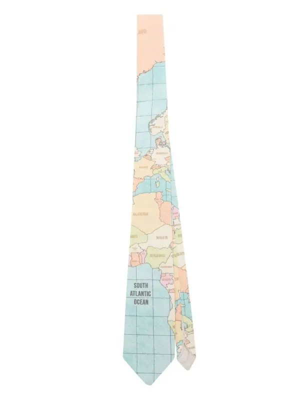 OLYMPIAH World Map-print Cotton Neck Tie - Blue
