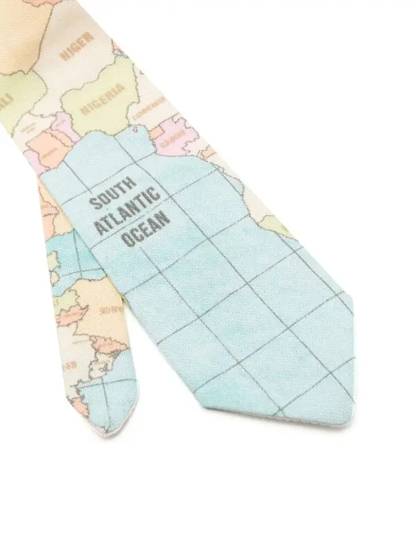 OLYMPIAH World Map-print Cotton Neck Tie