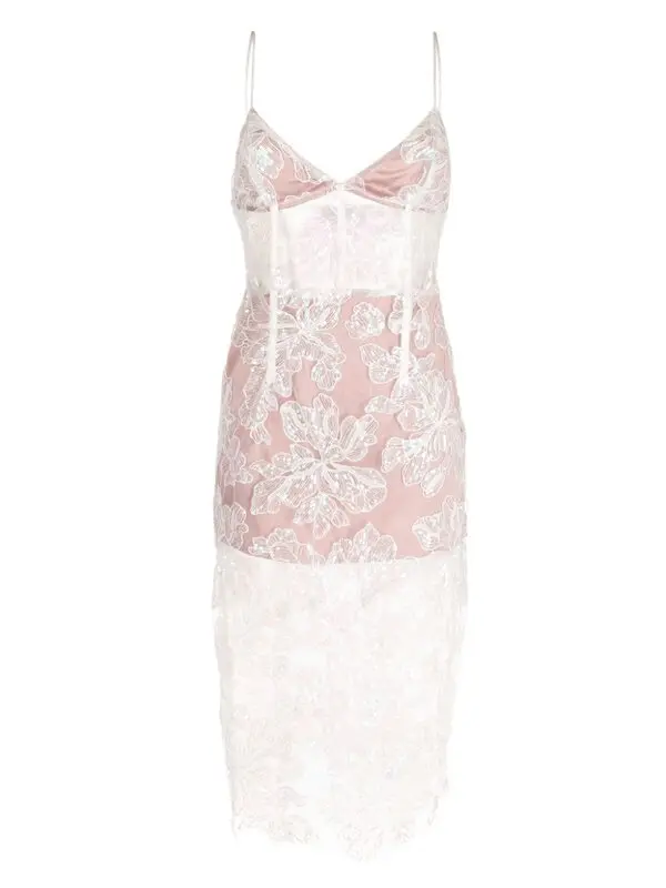 FLEUR DU MAL Floral-embroidered Sequined Midi Dress