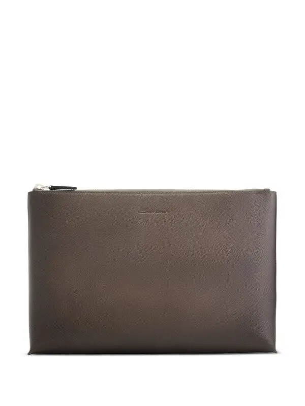 Santoni Debossed-logo Leather Laptop Bag - Brown