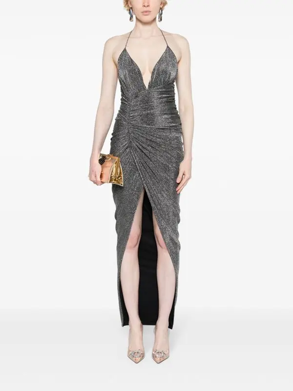 Alexandre Vauthier Halterneck Lurex Maxi Dress - Silver