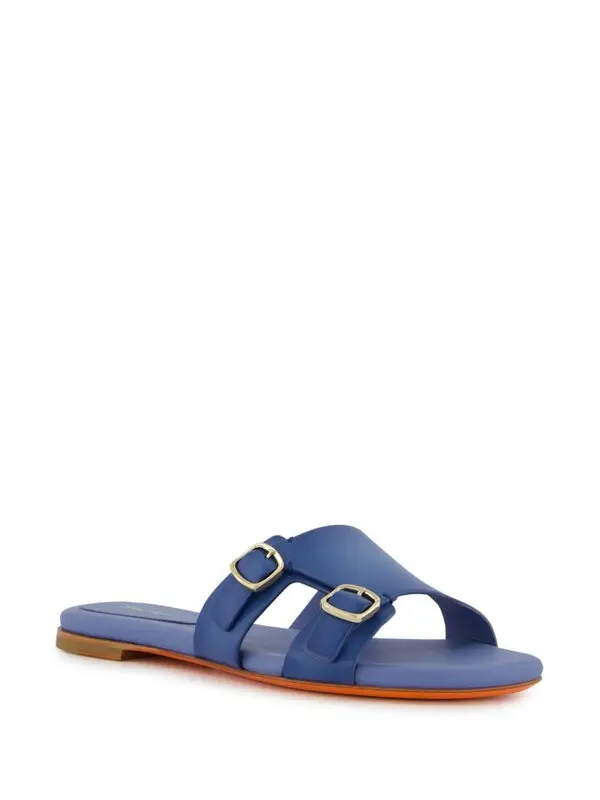 Santoni Double-buckle Leather Slides - Blue