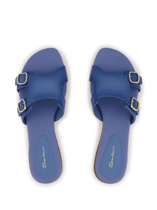 Santoni Double-buckle Leather Slides - Blue