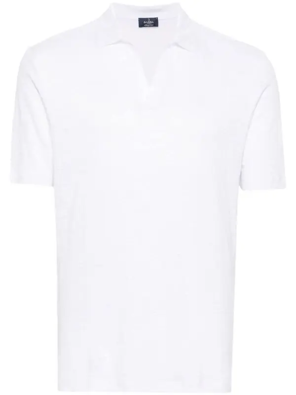 BARBA NAPOLI V-neck Linen Polo Shirt - White